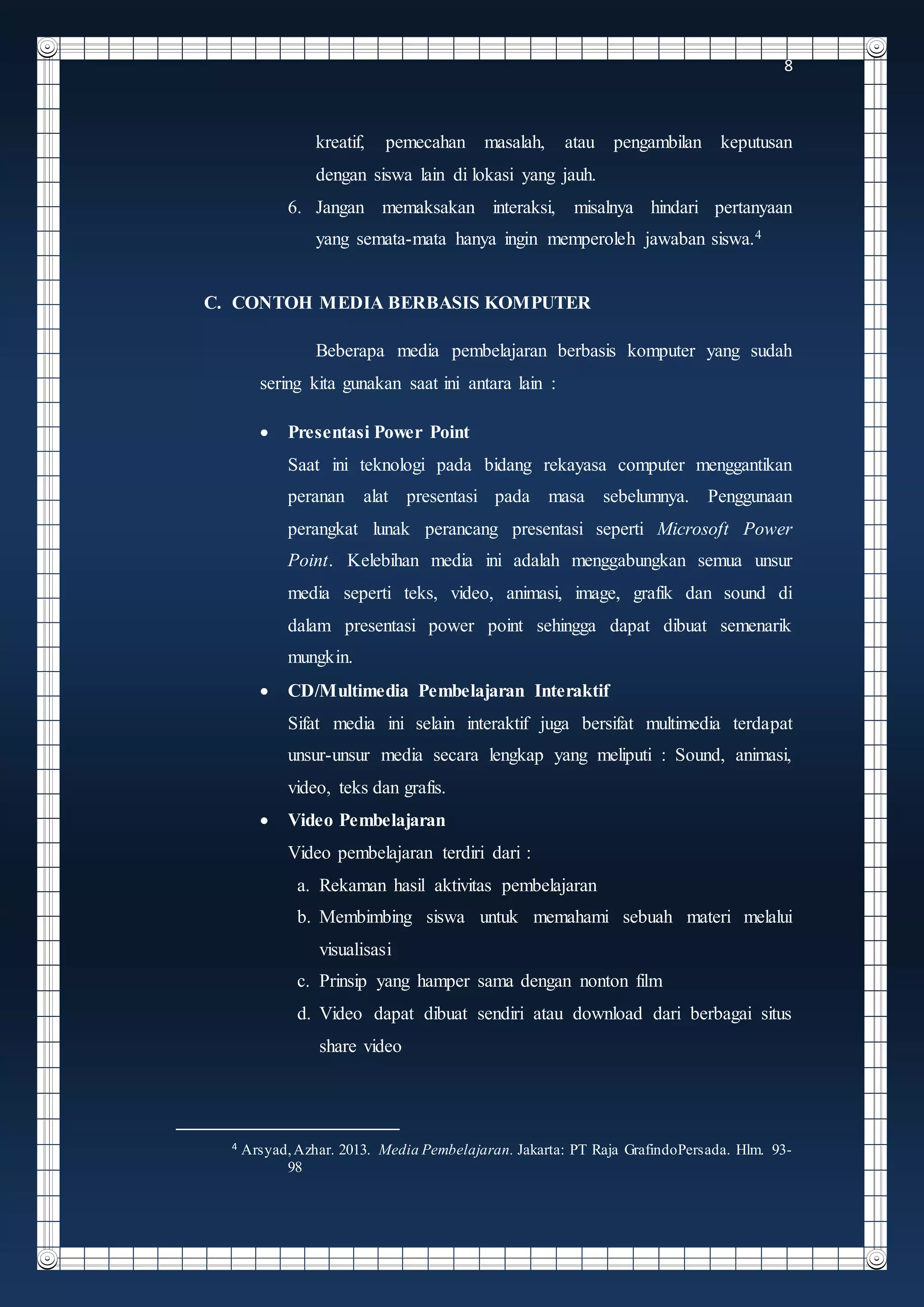 makalah media pembelajaran berbasis komputer | DOCX