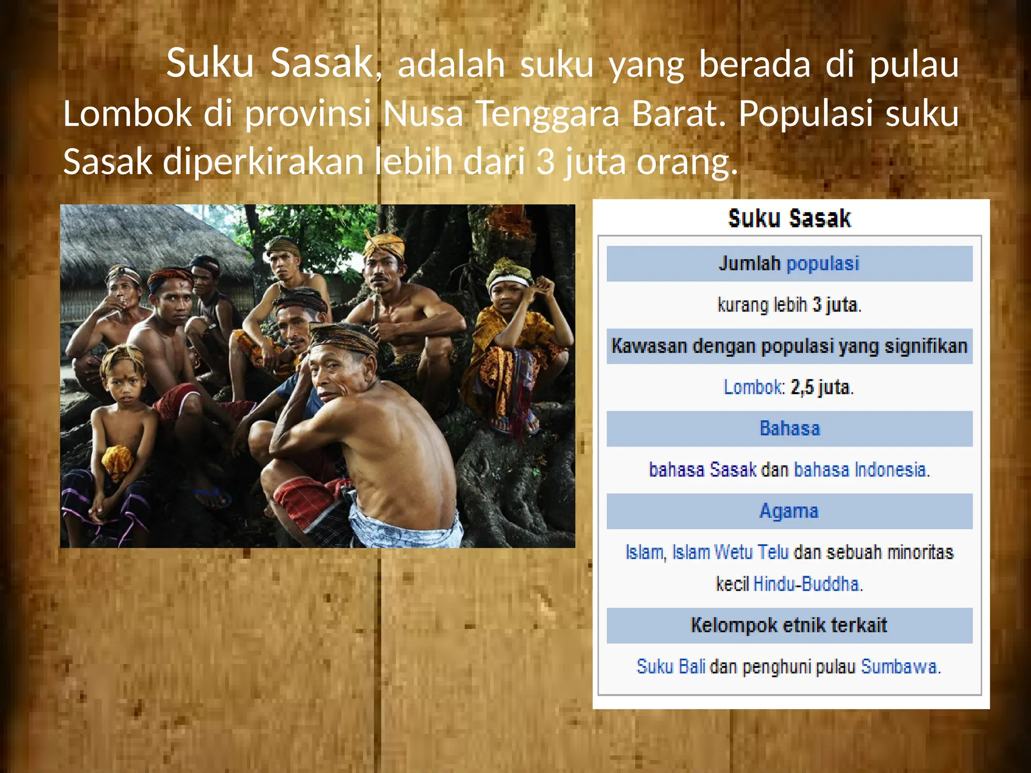 Media Pembelajaran Tema Suku Sasak yang mencangkup adat dan budaya suku sasak | PPT