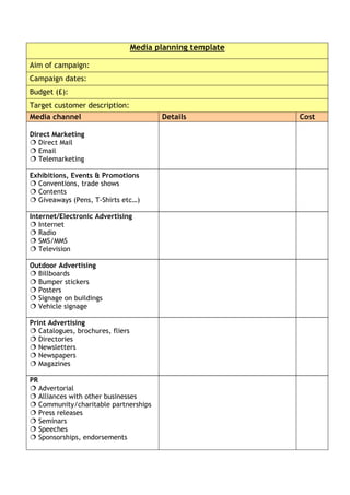 Media planning template! | PDF