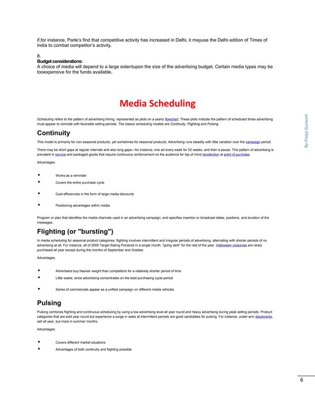 Media planning, Components of media plan, Media Scheduling, Media ...
