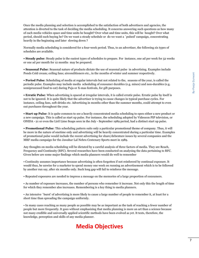 Media planning, Components of media plan, Media Scheduling, Media ...