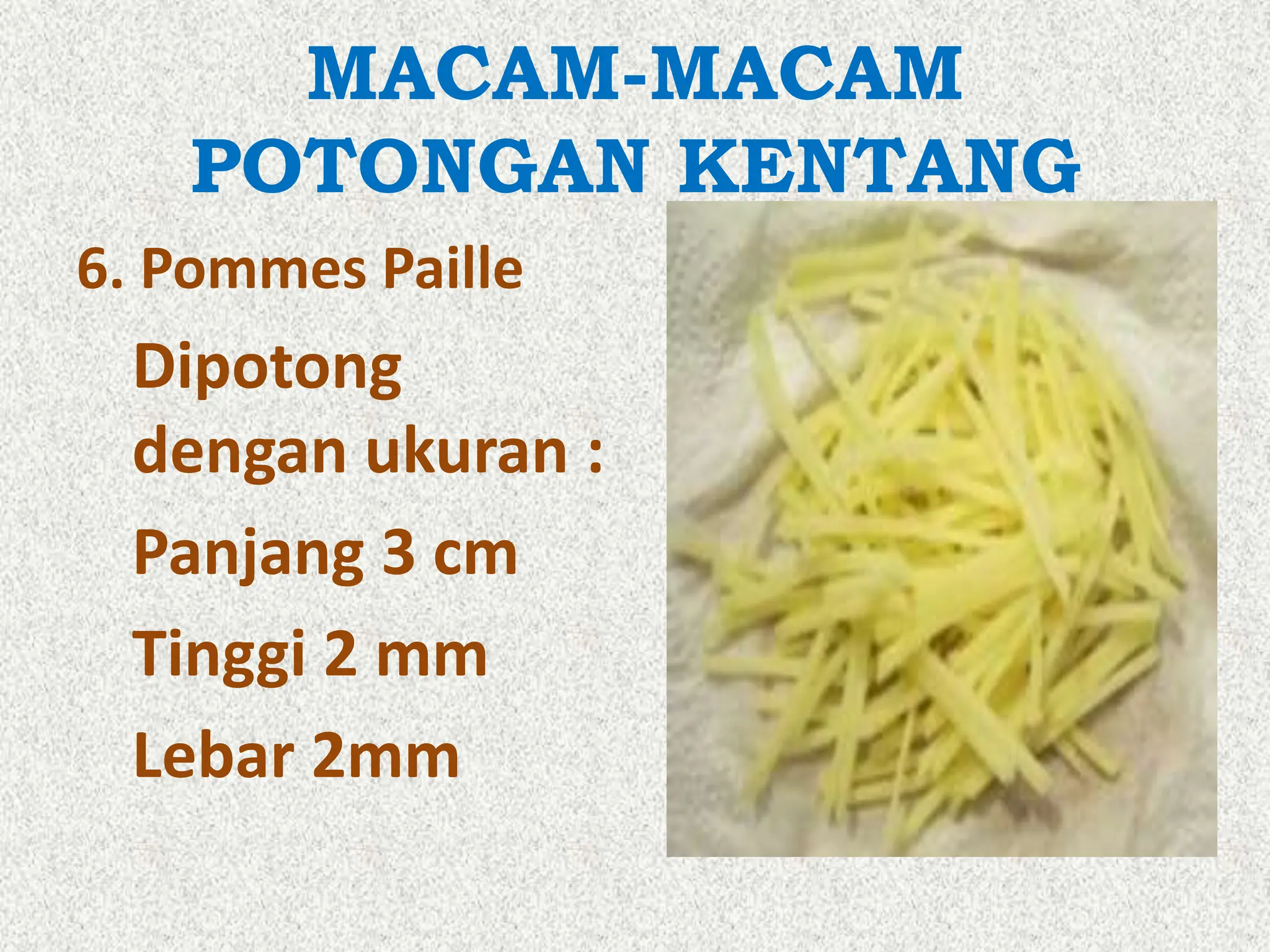 macam-macam potongan sayuran, Bahan makanan yang membutuhkan pemotongan ...