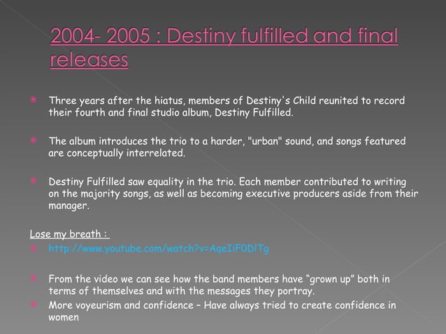 Media presentation on destiny child | PPT | R&B/Soul/Funk | Music