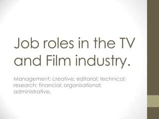 Job Roles in the Tv and Film Industry | PPTX | Video Production ...