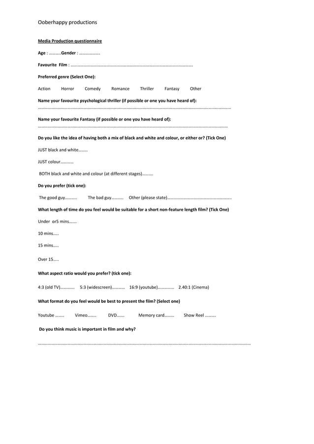 Media production questionnaire | DOCX