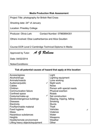 Media production risk_assessment | DOC | Injuries | Diseases and Conditions