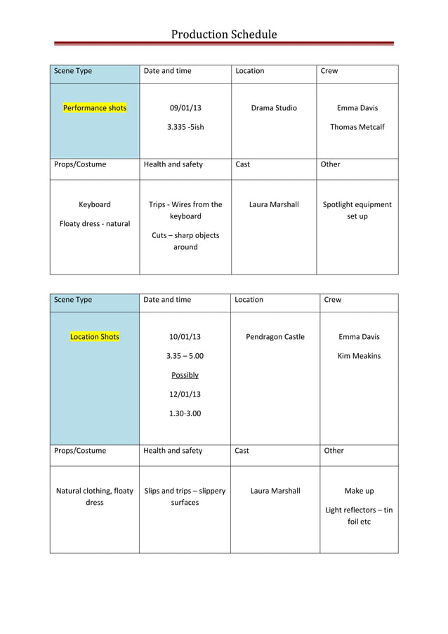 Media production schedule | DOC
