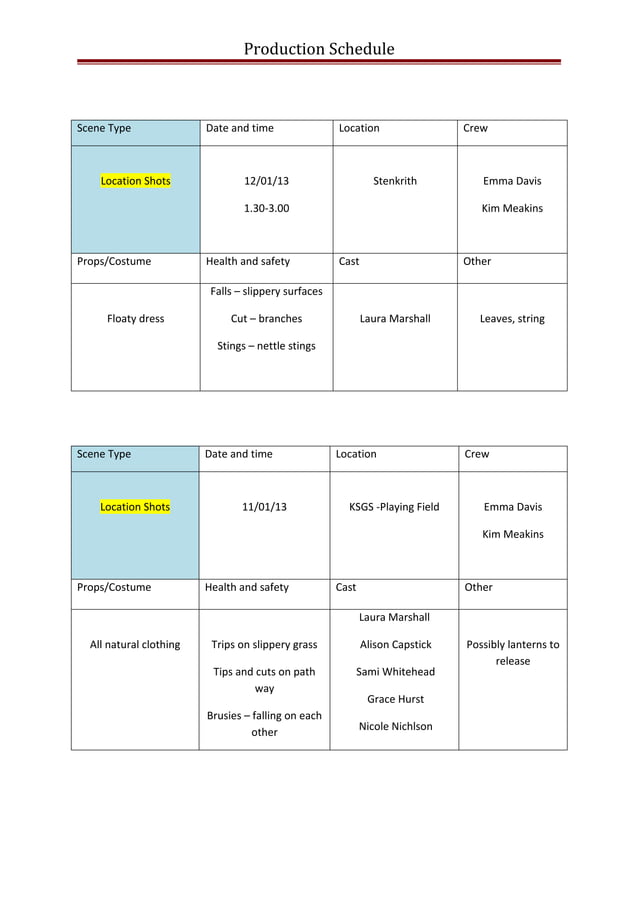 Media production schedule | DOC