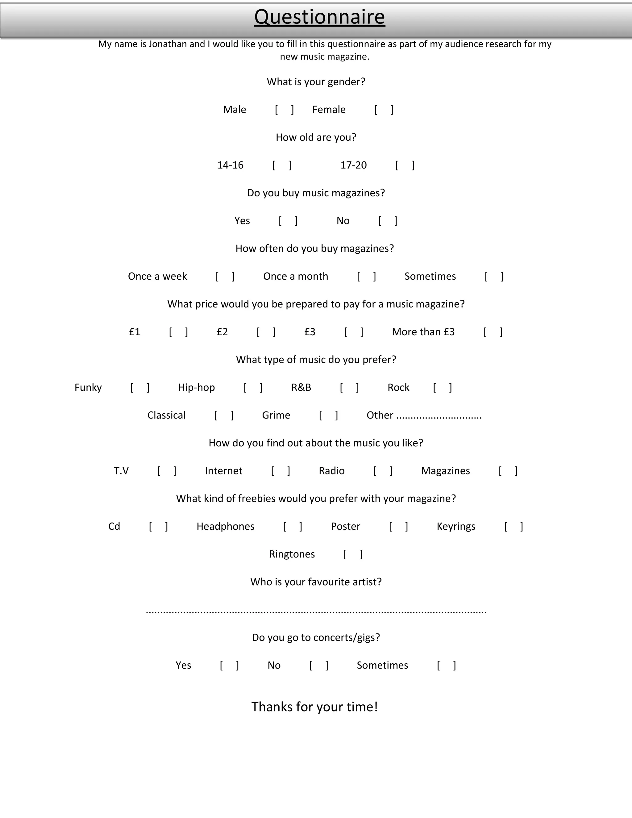 Media Questionaire | PDF