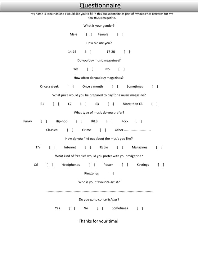 Media Questionaire | PDF