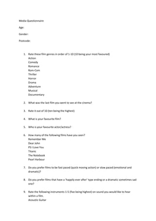 Media questionnaire | PDF