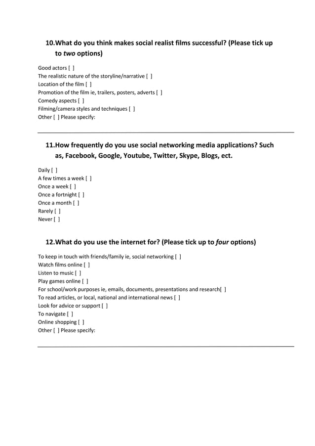 Media Questionnaire | DOCX | Internet for Beginners | Internet