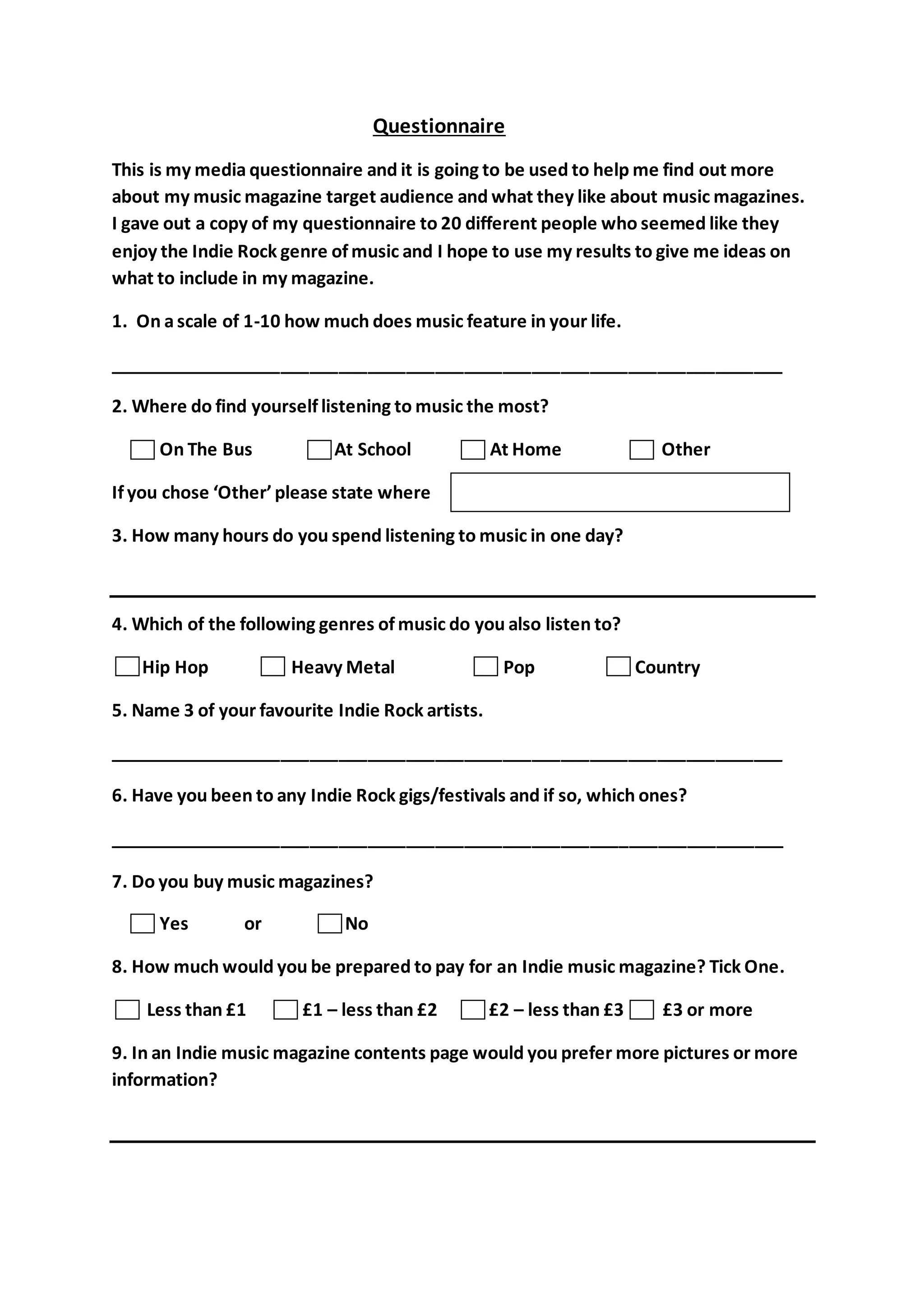 Media Questionnaire | PDF