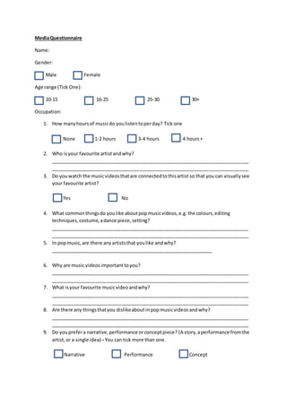 Media Questionnaire | PDF