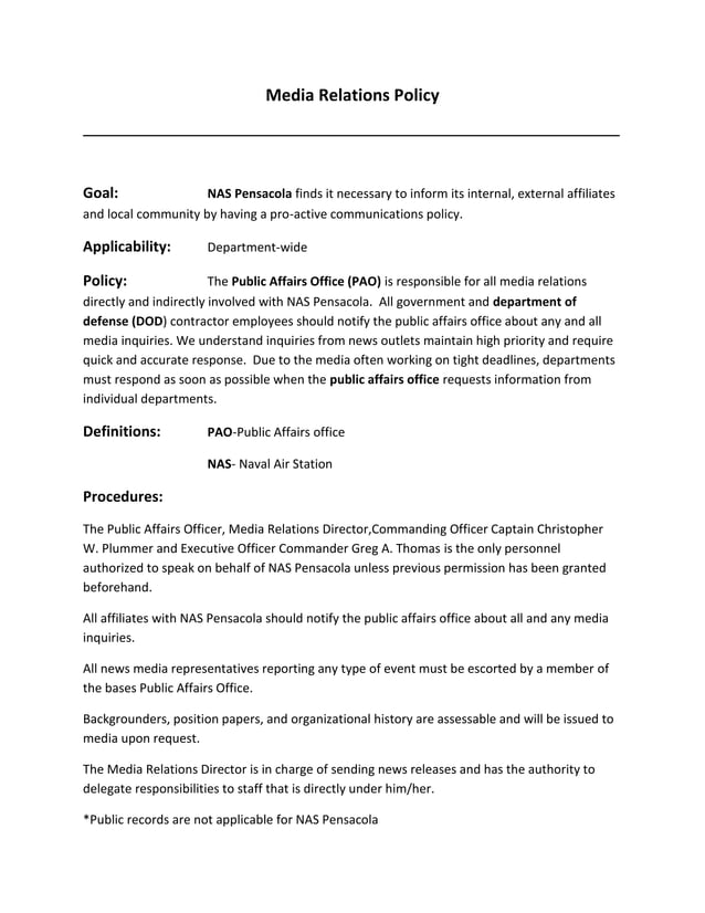 Media relations policy | DOCX