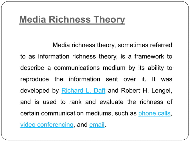 Media richness theory | PPTX | Technology & Computing