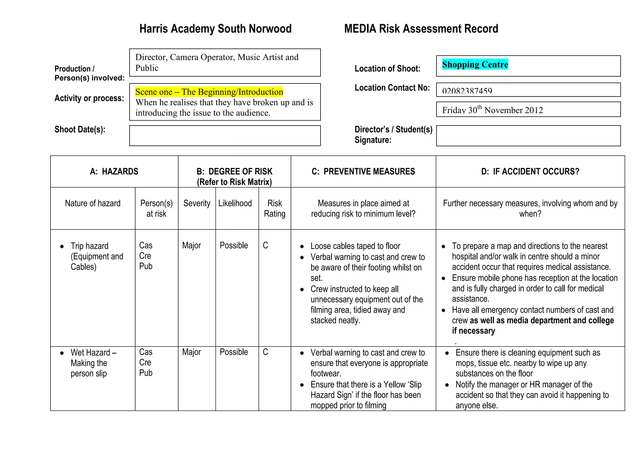 Media Risk Assessment | DOCX