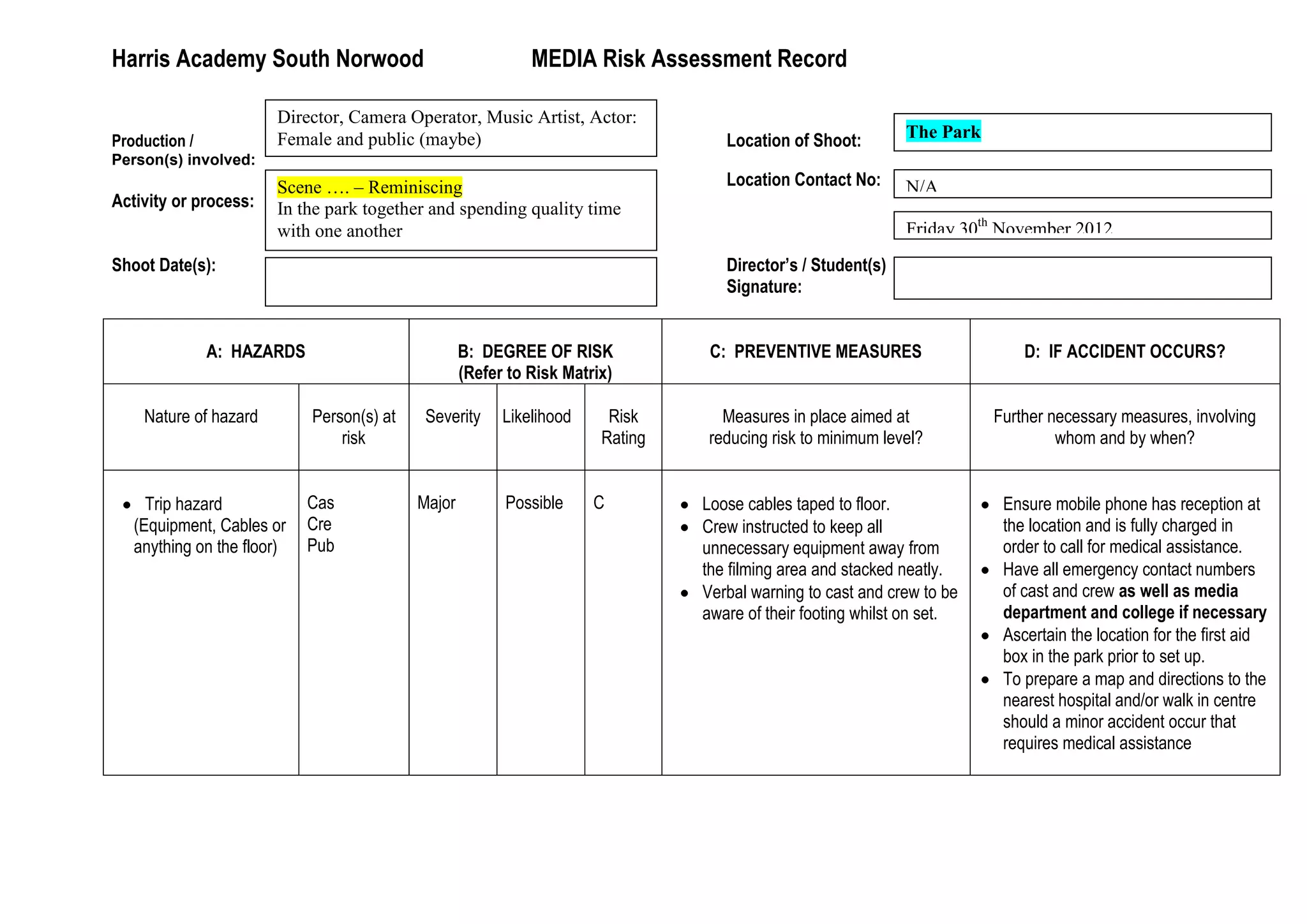 Media Risk Assessment | DOCX