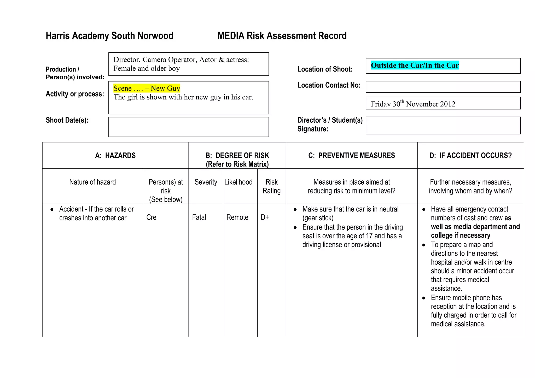 Media Risk Assessment | DOCX