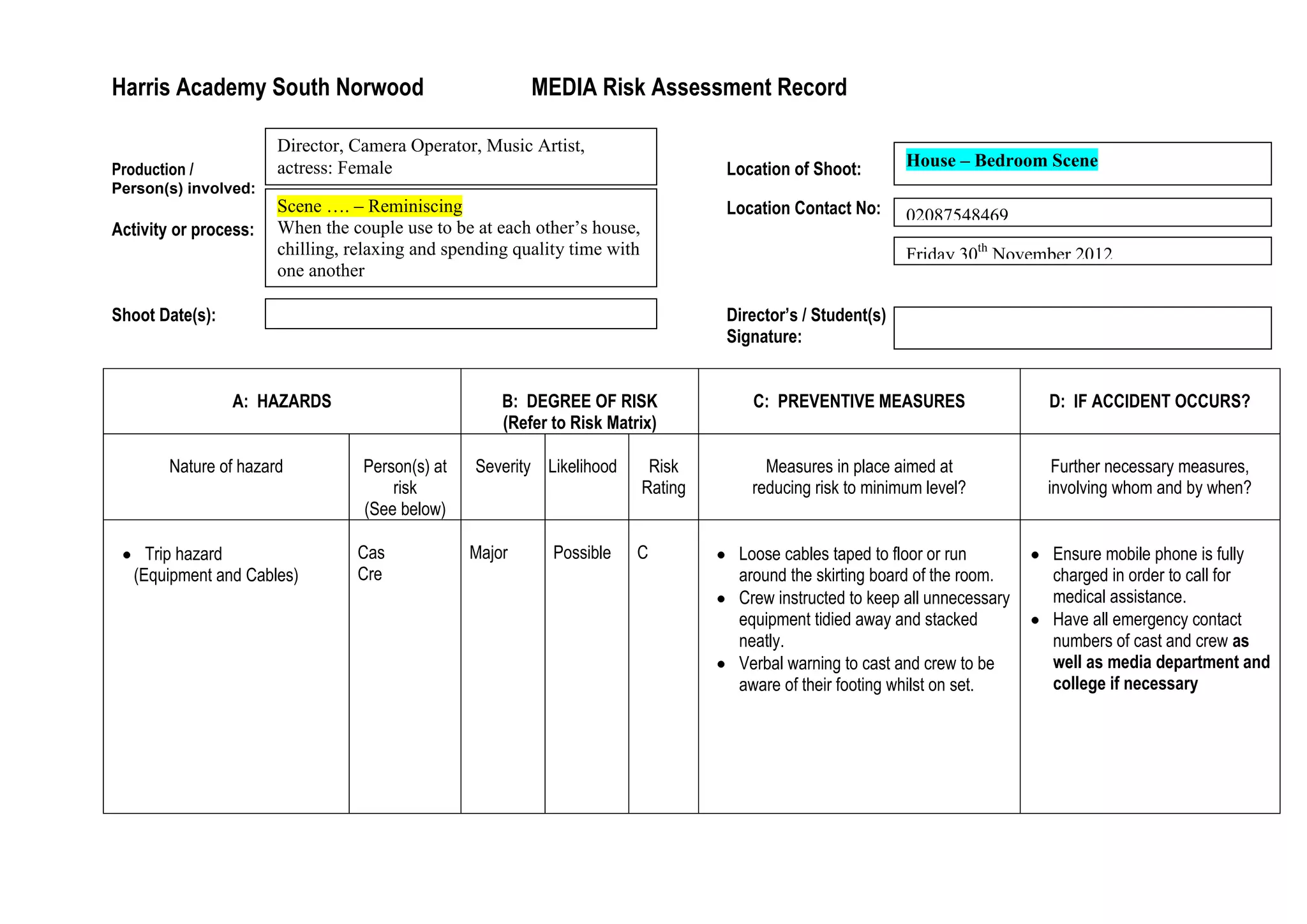 Media risk assessment record | DOCX