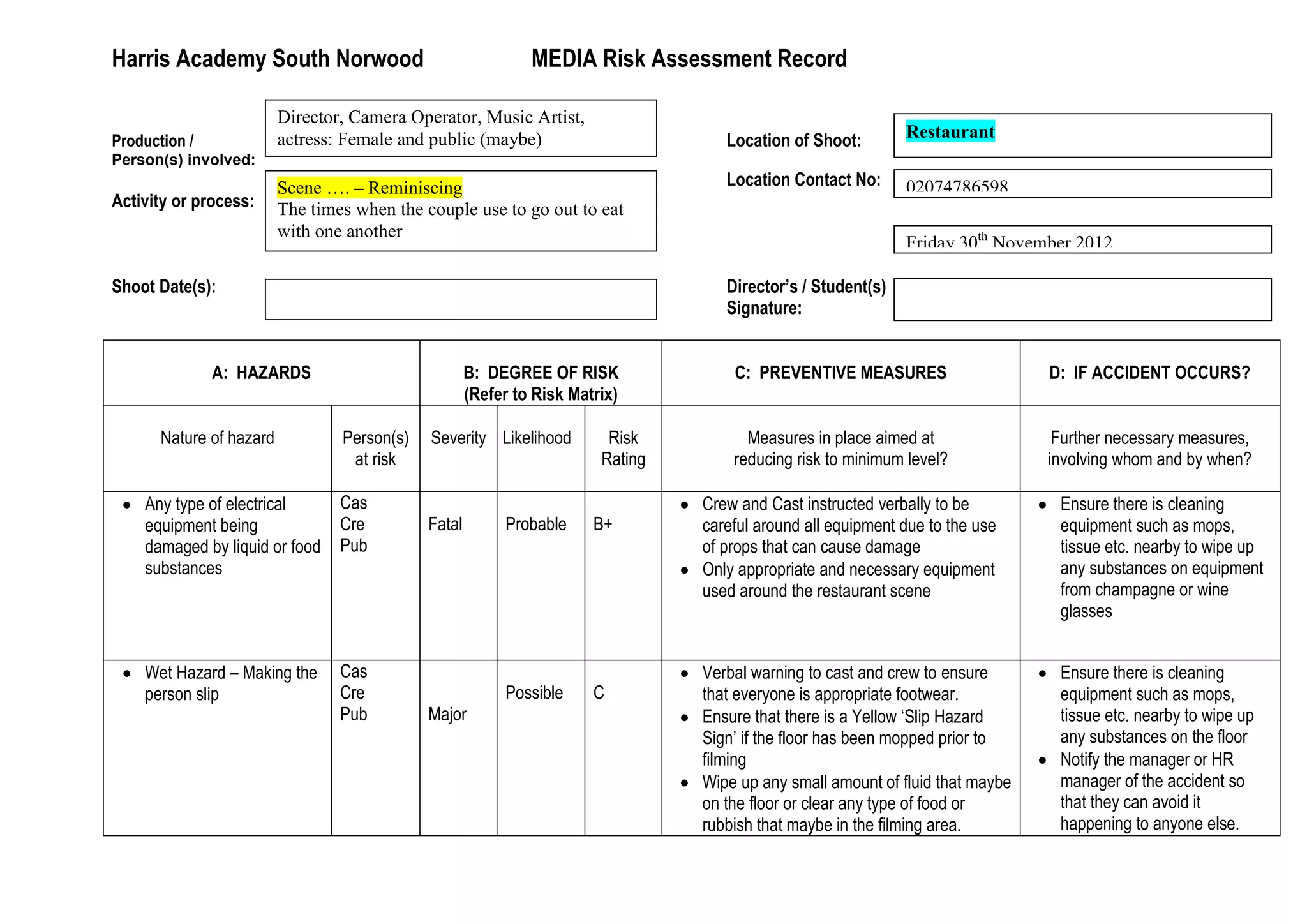 Media risk assessment record | DOCX