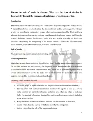 Discuss the role of media in election. What are the laws of election in ...