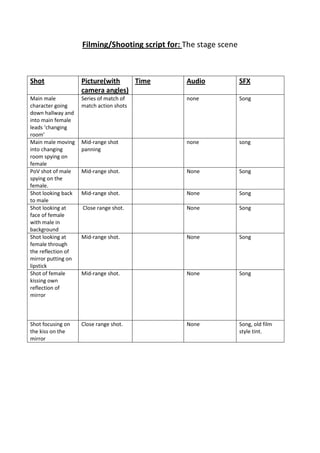 Media shooting script backstage | DOCX | Romance | Genres