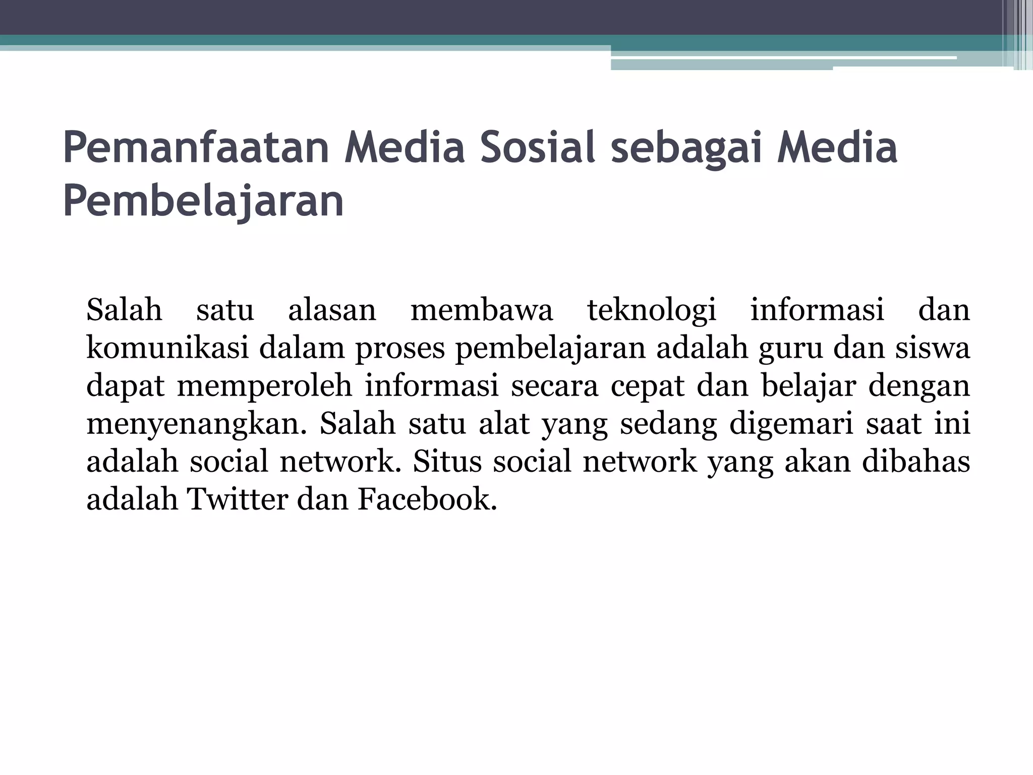 Media sosial sebagai media pembelajaran | PPTX