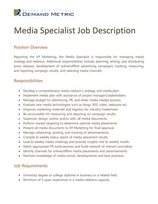 Media Specialist Job Description | PDF