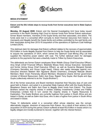 Media statement - Eskom and the SIU initiate steps to recoup funds ...