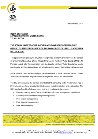 Media statement - Granted interim court order Lepelle Northern Water ...