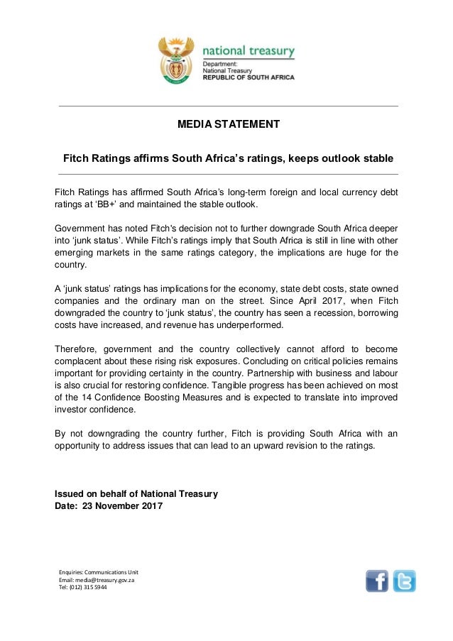 Media Statement: Response to announcement by Fitch Ratings