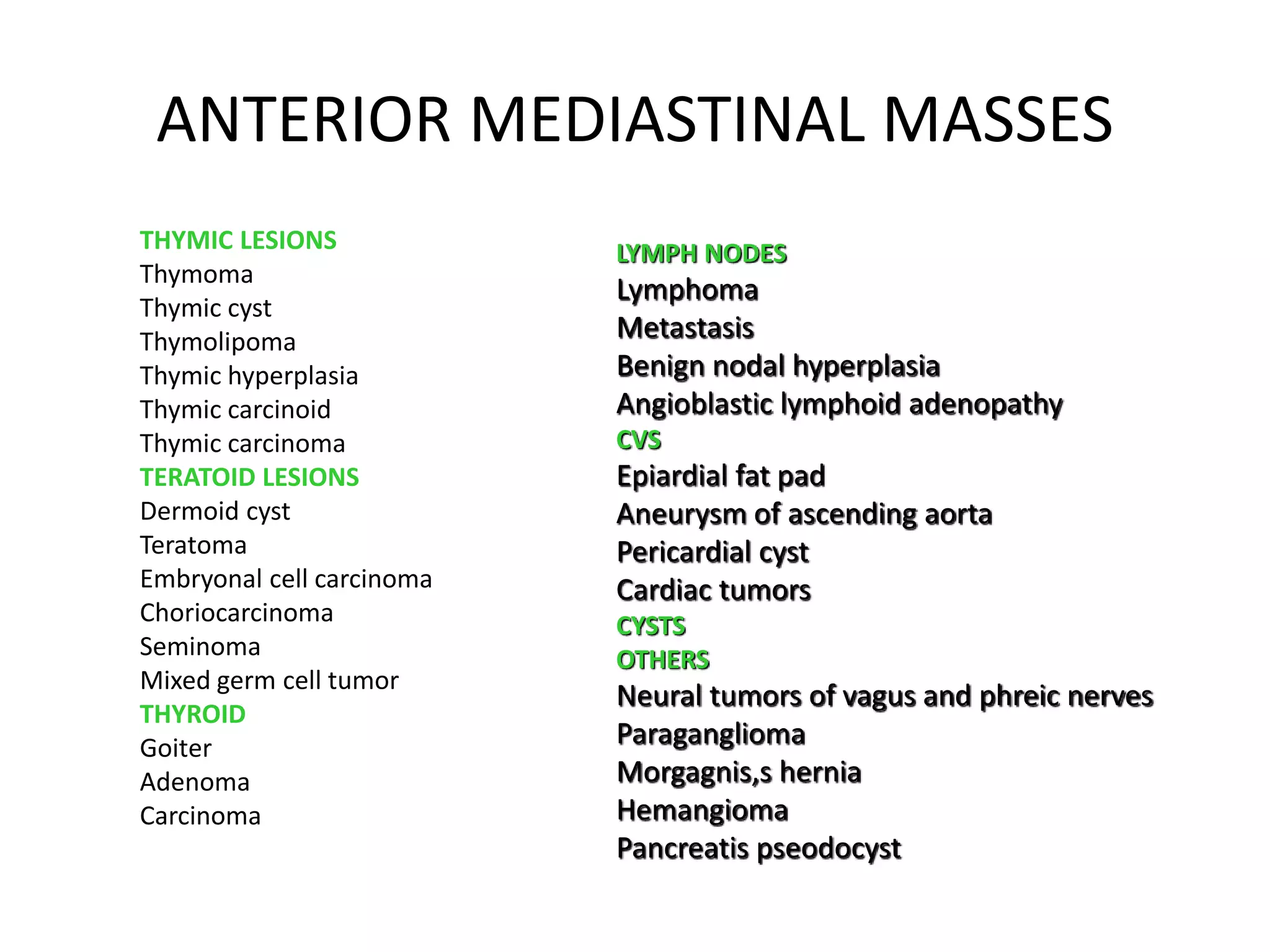 Mediastinal anatomy ,classification of mediastinal masses ans its ...