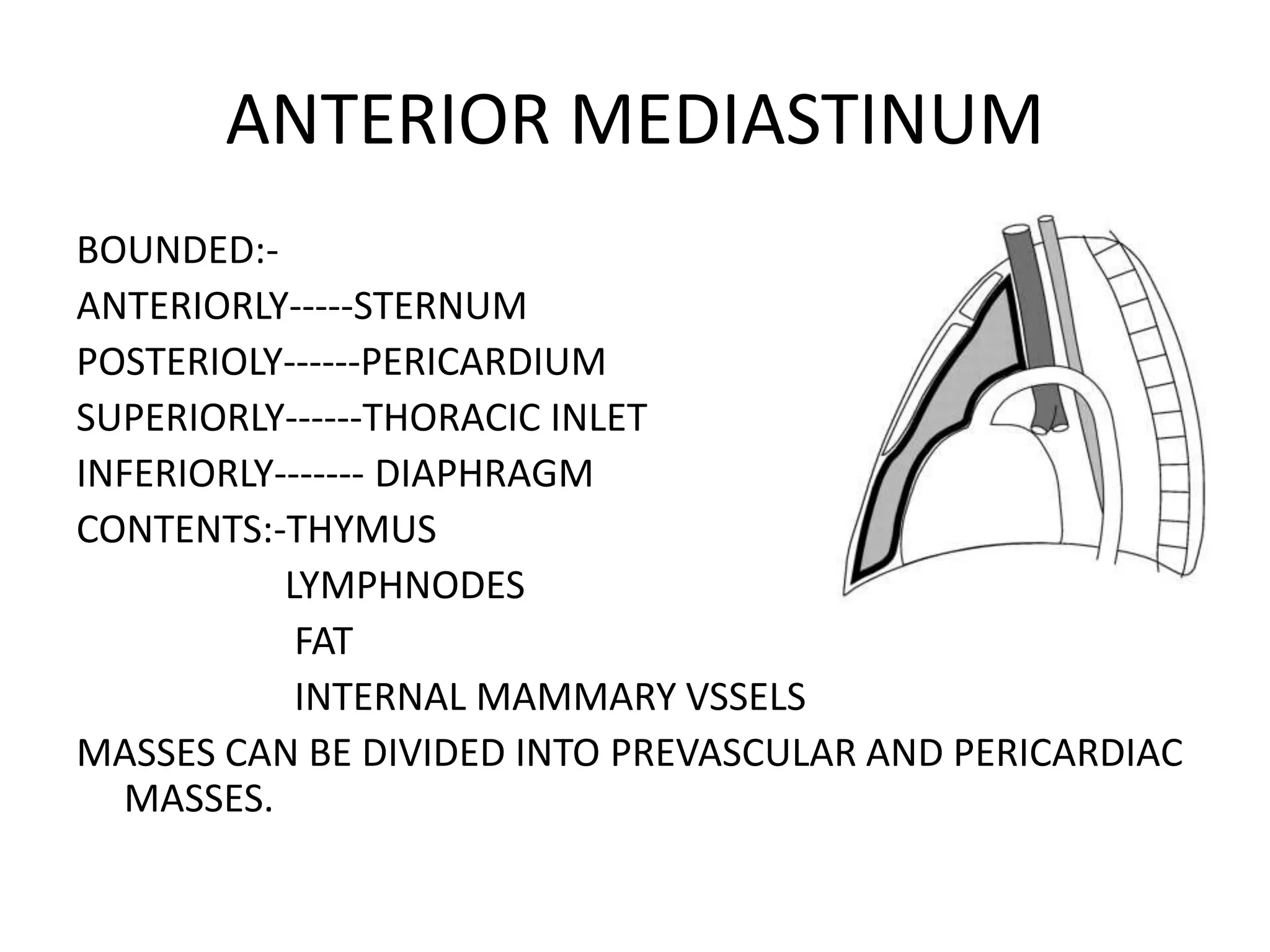Mediastinal anatomy ,classification of mediastinal masses ans its ...