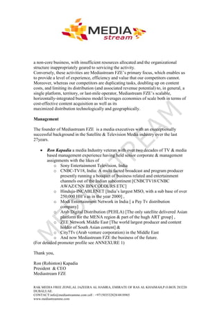 Mediastream Fze Executive Summary (Abriged) 2010 | PDF