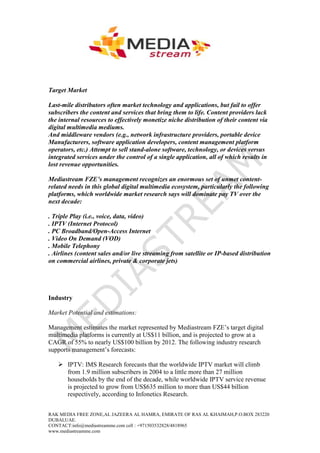 Mediastream Fze Executive Summary (Abriged) 2010 | PDF