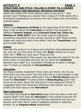 Media studies at schs analysing an ots activities | PDF