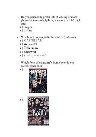 Media studies music magazine questionnaire | DOC