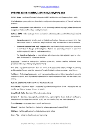 Media Studies theorists key concepts - Revision pack | PDF ...