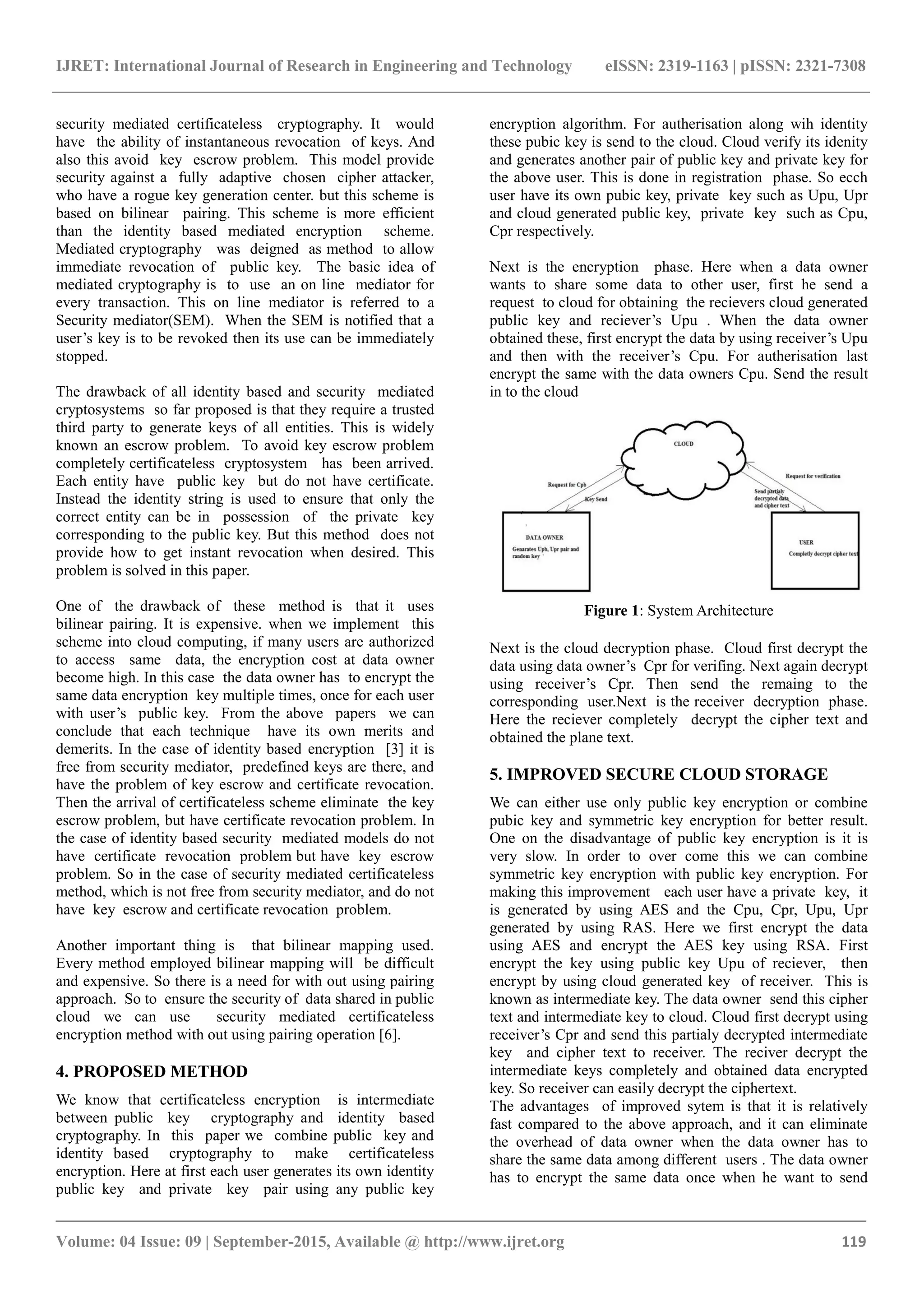 Mediated certificateless cryptosystem for the security of data in public cloud | PDF