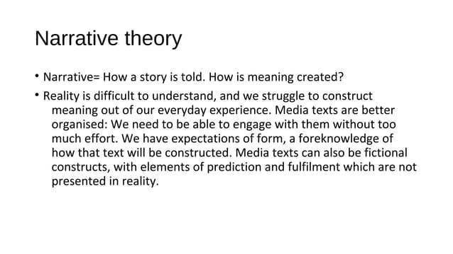 A2 Media theories, Representational theory, Genre theory, Narrative ...