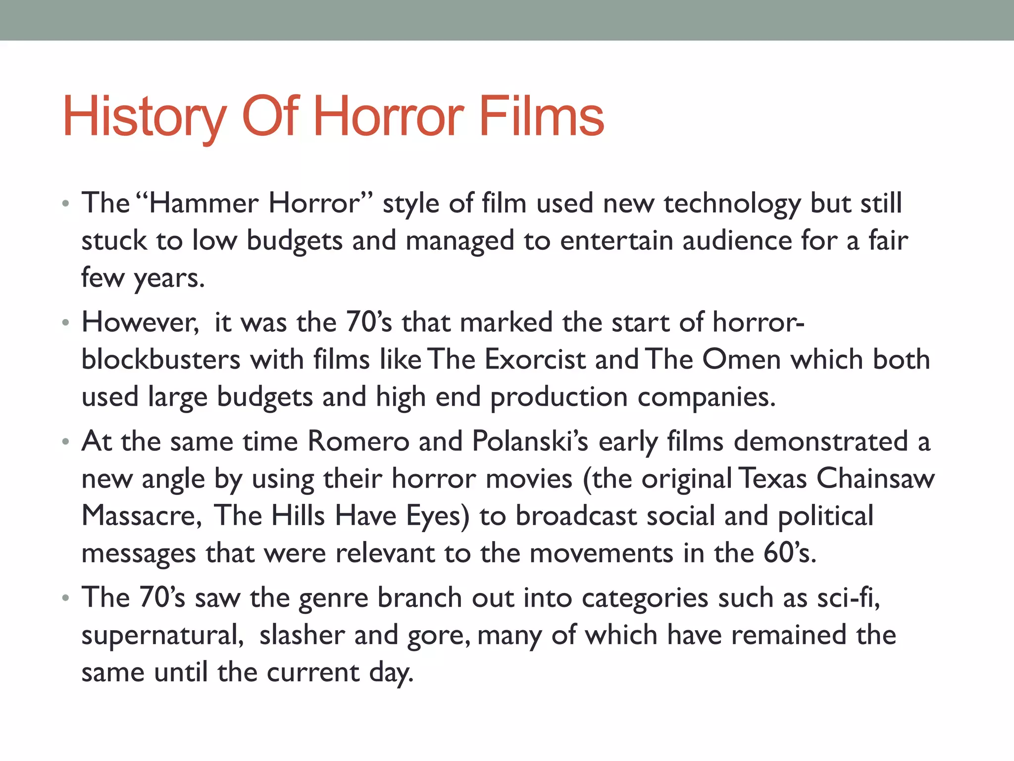 Media Timeline: History of horror and thriller | PPTX
