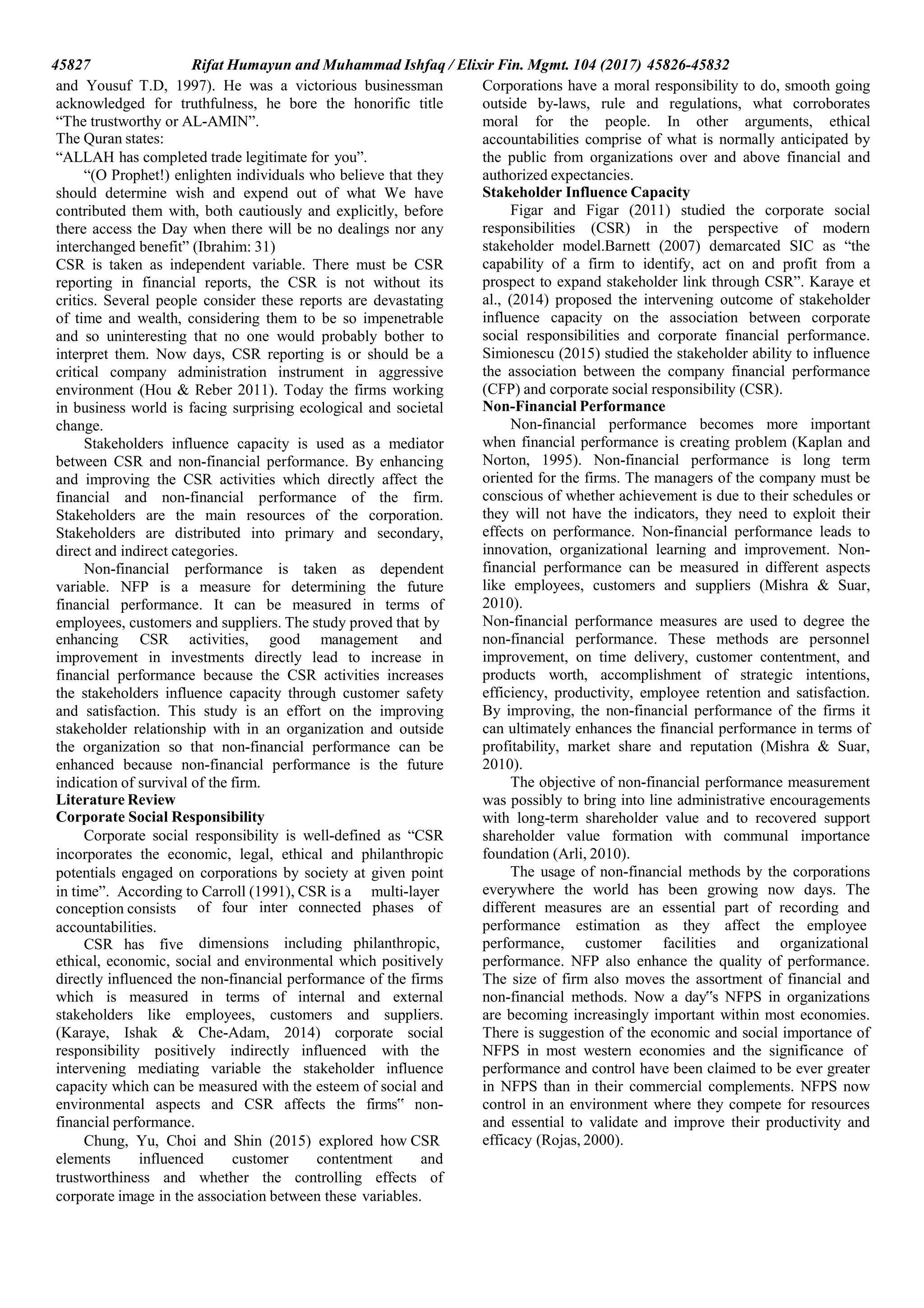 MEDIATING ROLE OF STAKEHOLDER INFLUENCE CAPACITY IN CORPORATE SOCIAL RESPONSIBILITY AND NON ...