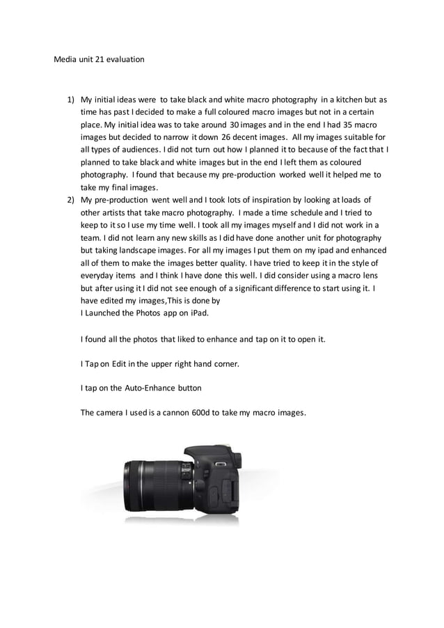 Media unit 21 evaluation | DOCX | Photo Editing Software | Computer Software and Applications