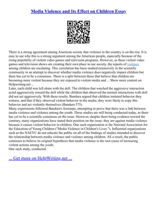 Media Violence And Its Effect On Children Essay | PDF