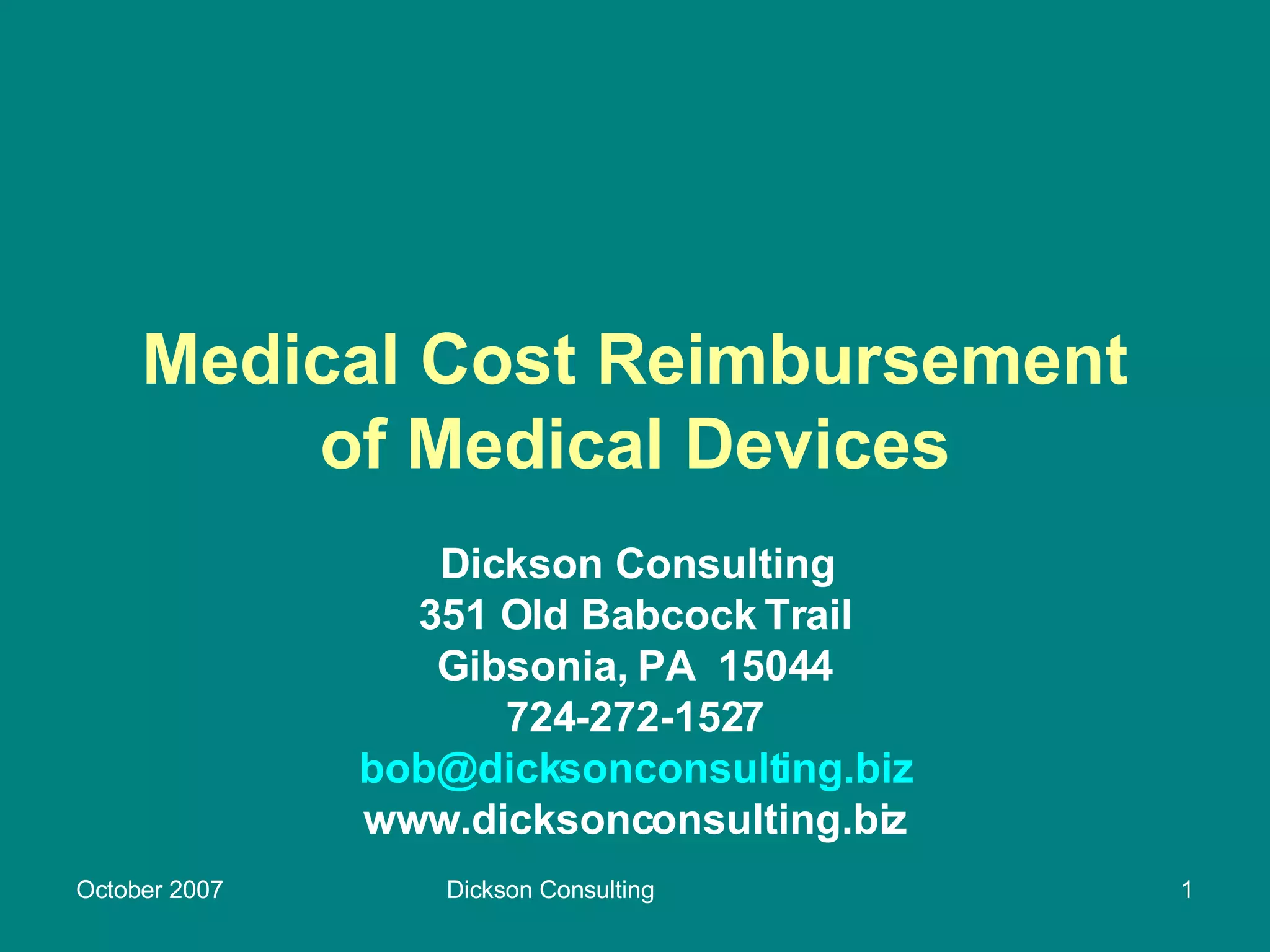 Medical Cost Reimbursement of Medical Devices | PPT