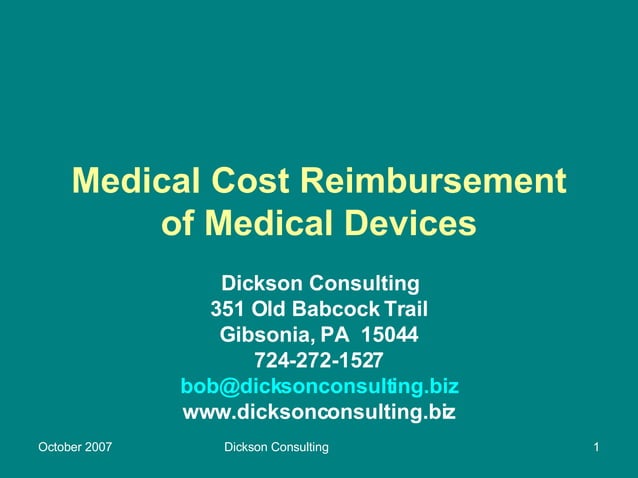 Medical Cost Reimbursement of Medical Devices | PPT | Medical Health