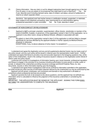 Professional liability insurance application for medical director’s | PDF