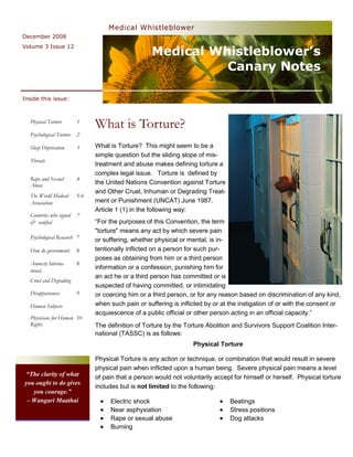 Medical Whistleblower Canary Notes Newsletter 38 Torture Dec. 2008 Vol ...