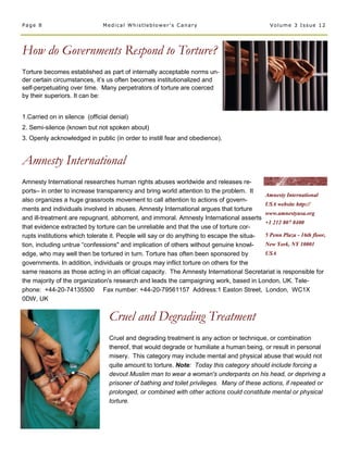 Medical Whistleblower Canary Notes Newsletter 38 Torture Dec. 2008 Vol ...